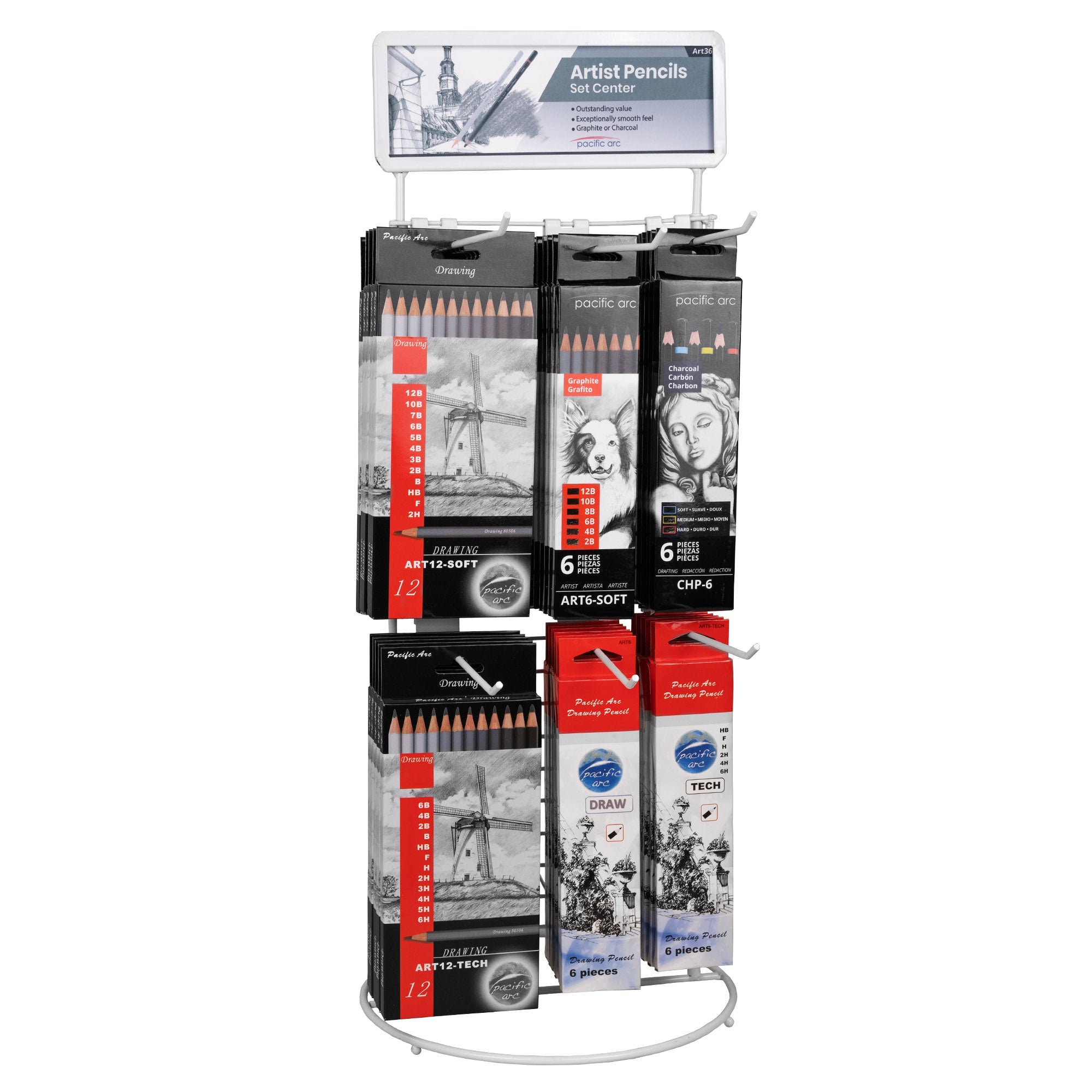 Pacific Arc Premium Graphite Drawing Pencils and Charcoal Pencil Displ