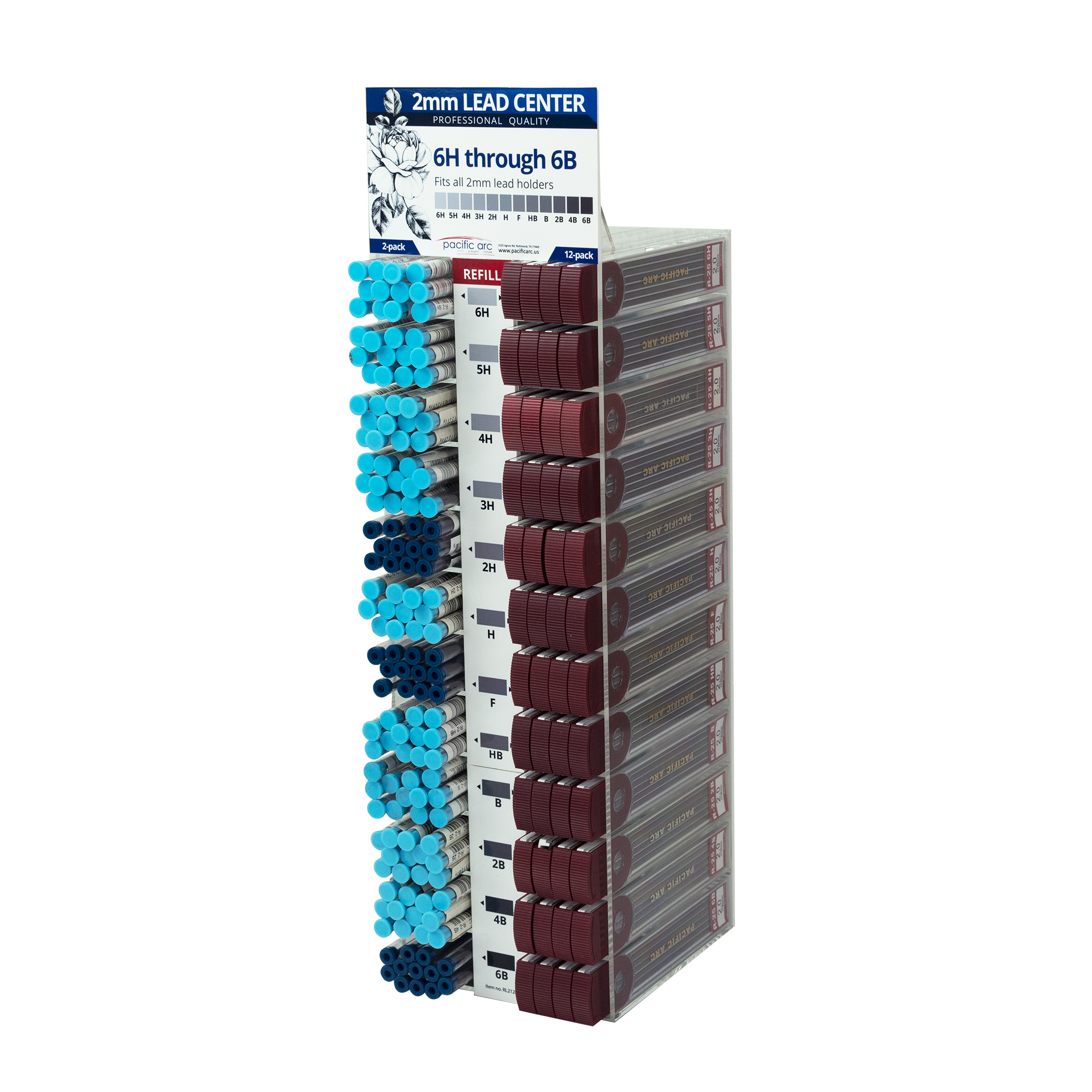 Pacific Arc Lead Holder Refill Display - 2mm - 2 per Tube - for Art, S