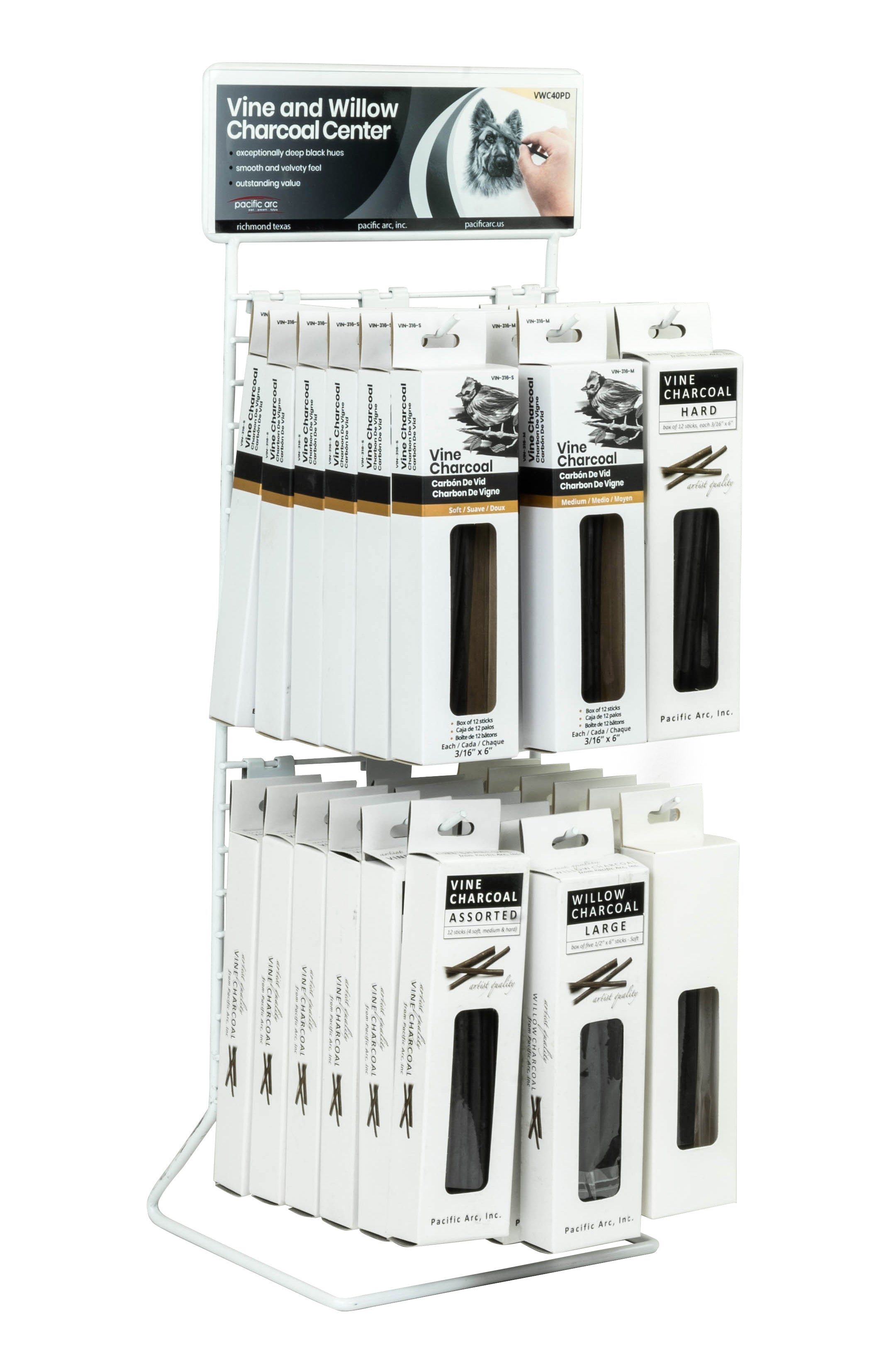 Pacific Arc Artist Vine Charcoal Display - Soft, Medium, or Hard, Blac